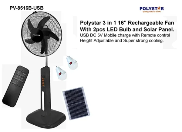 Polystar PV-8516B 3-in-1 Rechargeable Standing Fan - Ejovial Electronics