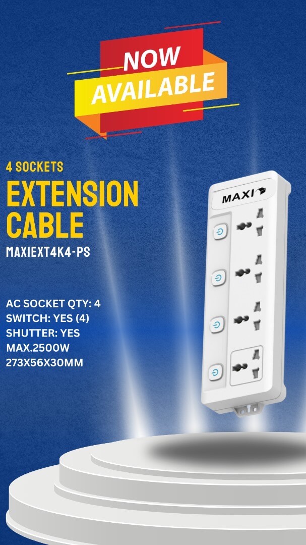 Maxi 4 Socket Power Extension MAXIEXTIK4-PS –Surge Protected